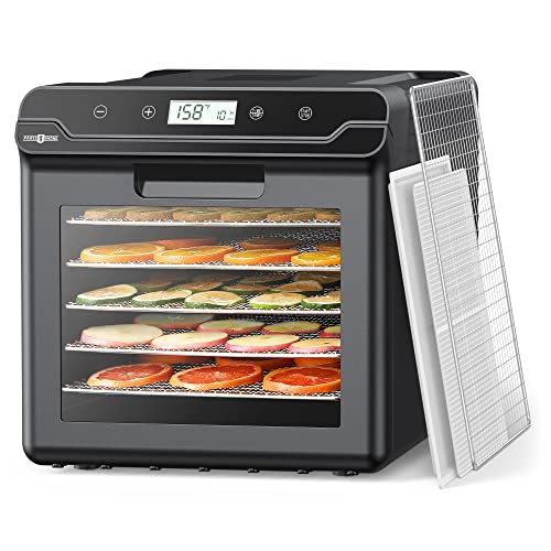Food Dehydrator, PARIS RHÔNE Dehydrator Machine with 6 Stainless Steel Trays,72H Digital Timer, Temperature Control, Drop-Down & Viewing Door, for Jerky Fruit Meat Pet Treats Herbs and Yogurt