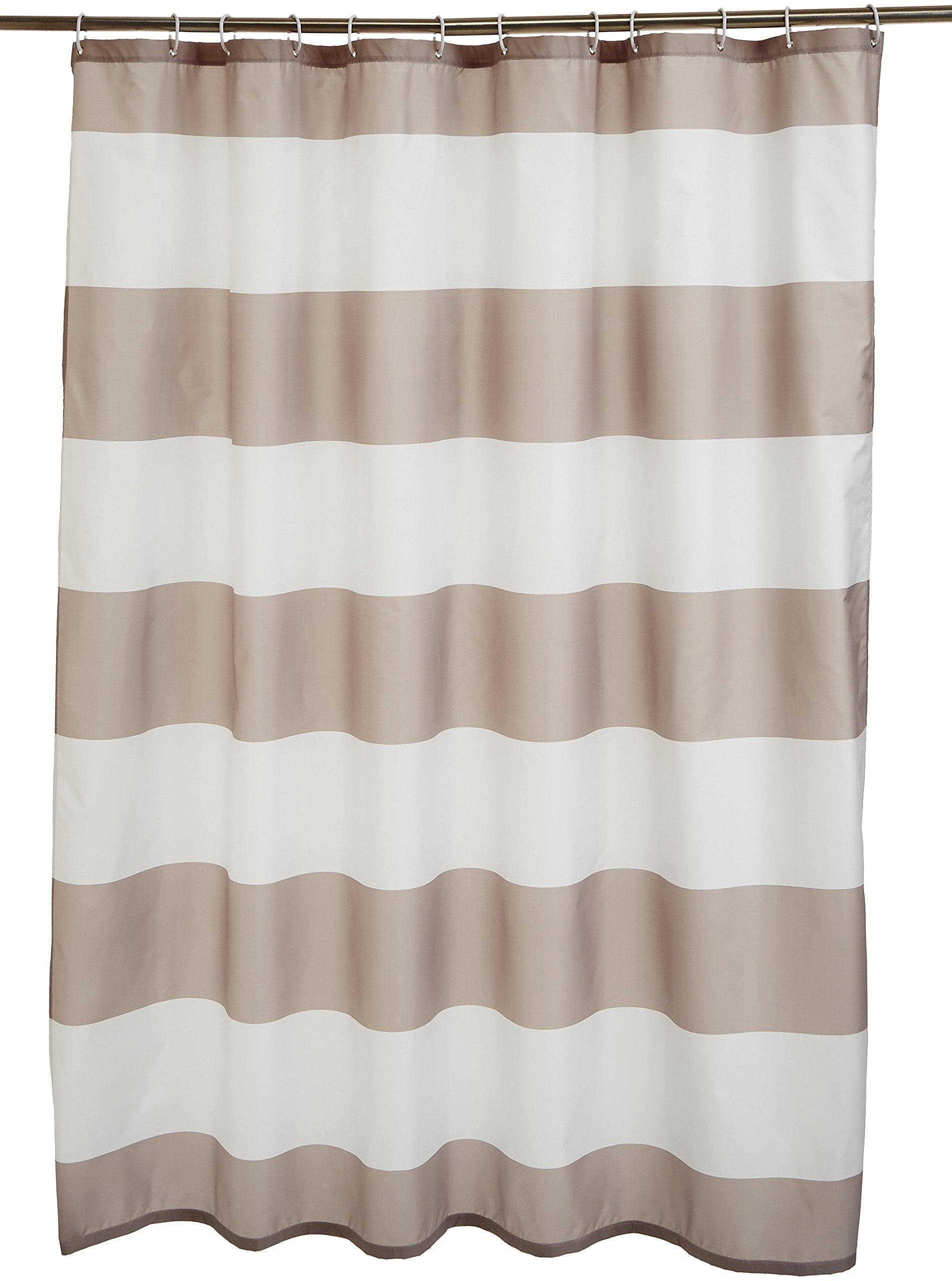 Amazon Basics Fabric Shower Curtain with Grommets and Hooks - 72 x 72 Inch, Large Light Brown, Beige