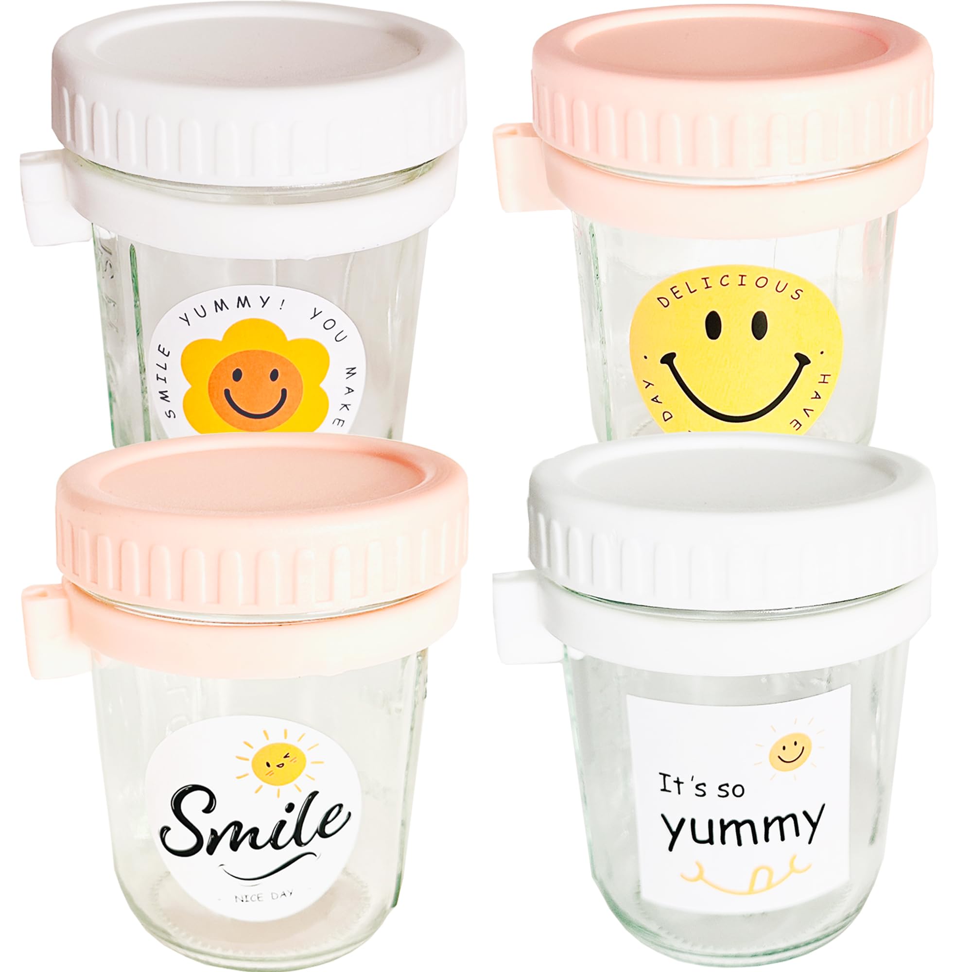 Melanaille 2 Pack Overnight Oats Containers with Lids and Spoons,16 oz Glass Mason Overnight Oats Jars,Reusable portable plastic food storage container for oatmeal, yogurt, soup, grains, milk, etc