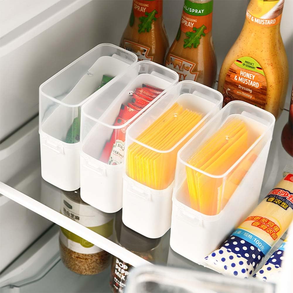 MININAI Sliced Cheese Container for Fridge, 2/4 PCS Cheese Storage Box with Flip Lid Plastic Cheese Keeper Cheese Saver Holder (2pcs)