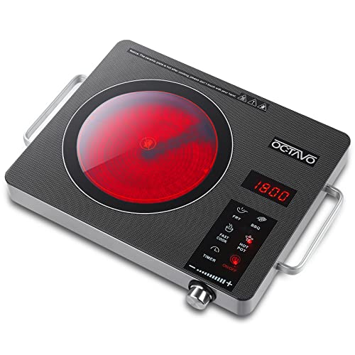 OCTAVO 1800W Portable Ceramic Countertop Infrared Burner with 4 Hours Timer, Touch Control Panel Adjustable Heating Power