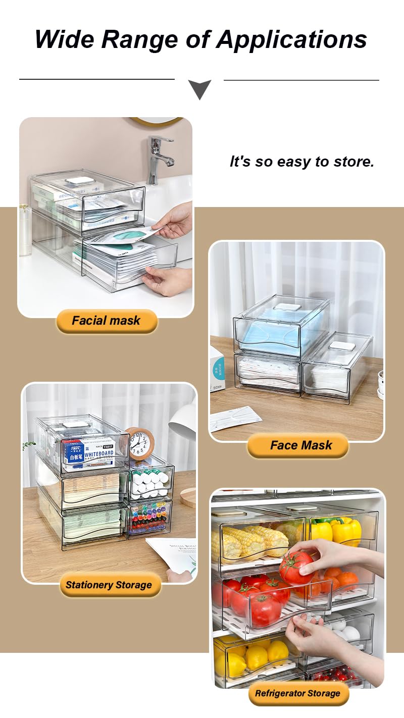 Femoliyes Refrigerator Organizers and Storage Drawer, Stackable Fruit Storage Containers for Fridge, Reusable Fridge Organizer fit for Kitchen Refrigerator and Restaurant Freezer (2 Drawers, Large)