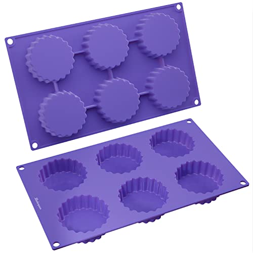 Bakerpan Silicone 2 3/4 Inch Round Tart Mold, Mini Cakes, Desserts, 6 Cavities Pan - Set of 2