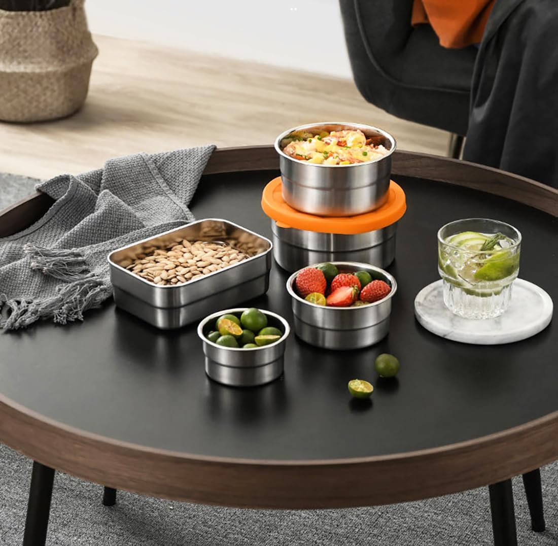 Stainless Steel Containers w/Lids, Set of 5 (3oz, 6oz, 12oz, 20oz, 30oz), Leak-proof Food Storage, Nesting Snack Organizer, Reusable Airtight Lunch Bento Box