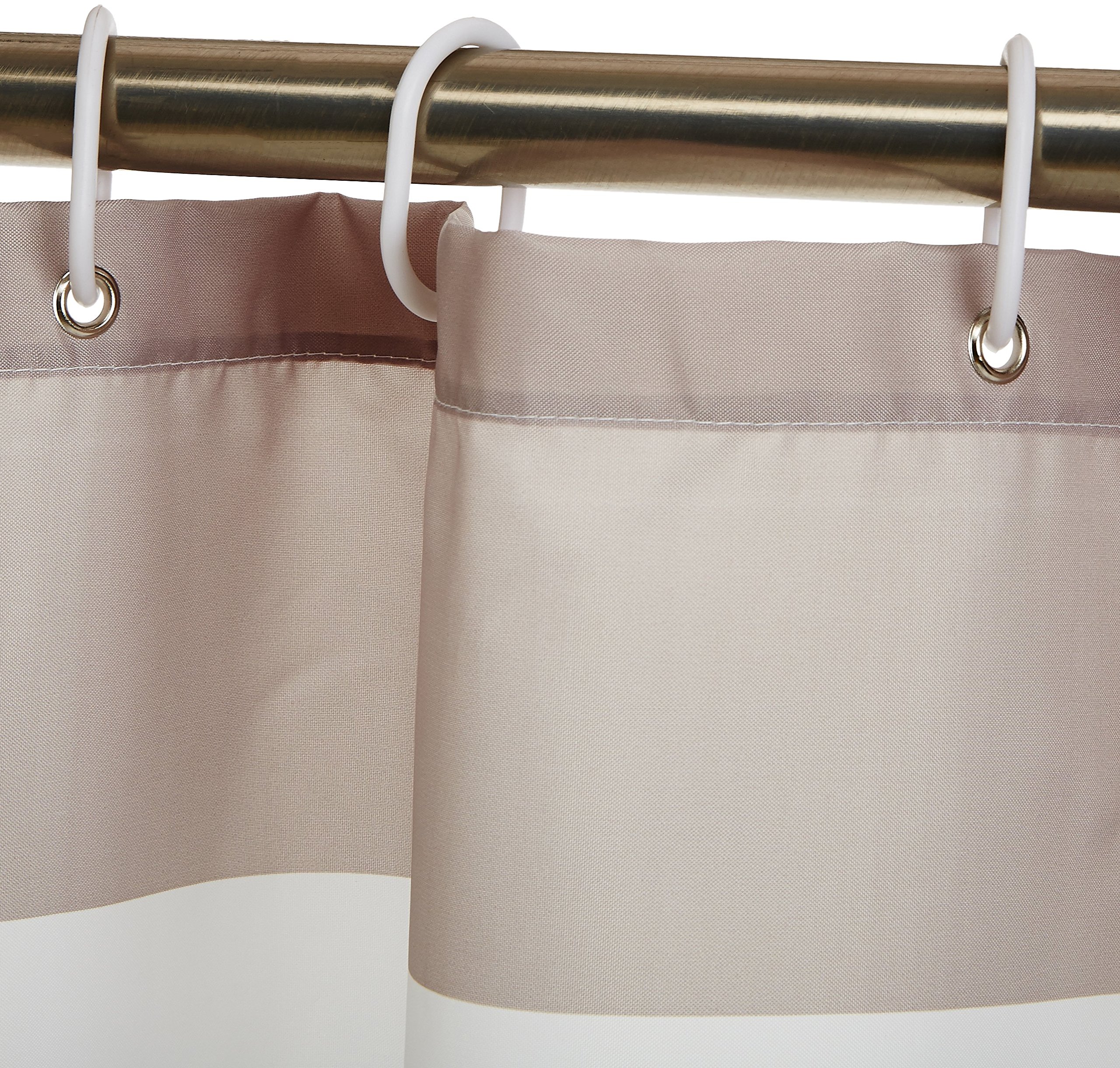 Amazon Basics Fabric Shower Curtain with Grommets and Hooks - 72 x 72 Inch, Large Light Brown, Beige