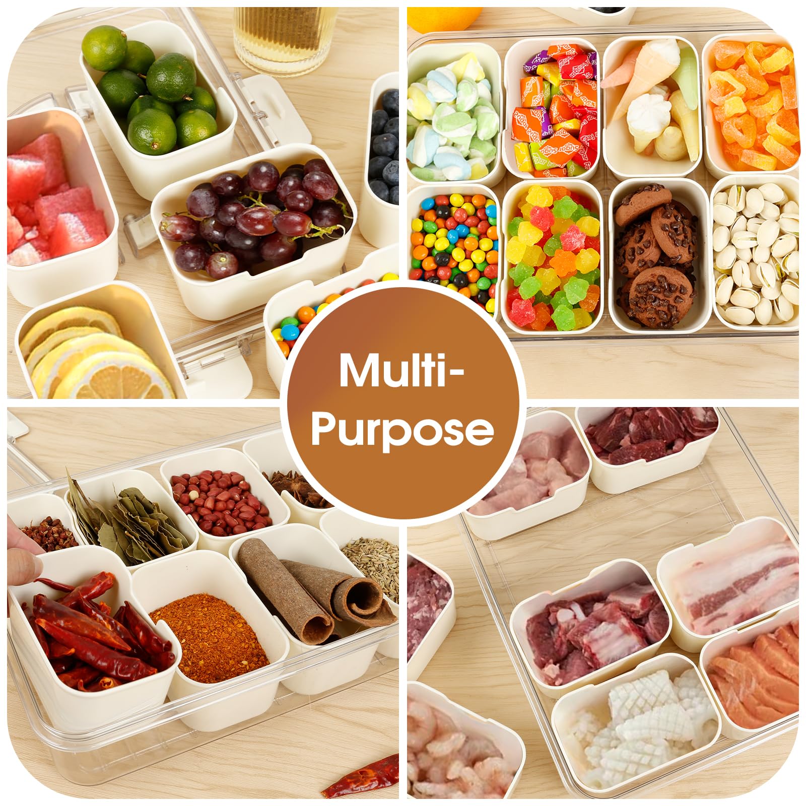 2 Pack Snack Box Containers with Lid and Handle, 8-Compartment Divided Serving Tray for Kids and Adults, Portable Snackle Box for Veggies, Fruit, and Snacks, Perfect for Travel, Camping, and Picnic