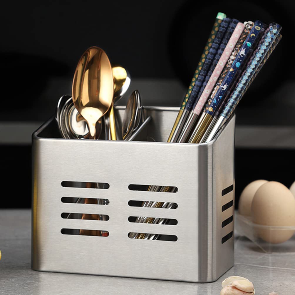 Hemoton Chopstick Utensil Holder Stainless Steel Cutlery Storage Holder Spoon Straw Basket Kitchen Container Kitchen Display Organizer For Kitchen Countertop Silver