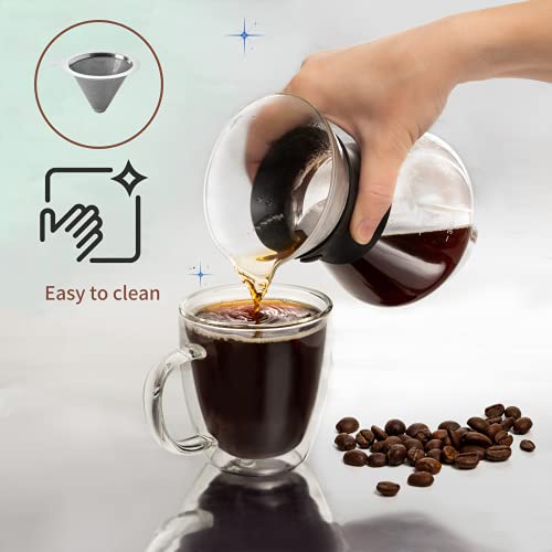Mixpresso Pour Over Coffee Maker Set Glass Carafe Borosilicate White Protective Silicone Sleeve | Pour Over Coffee Dripper Brewer With Double-layer Stainless Steel Filter,(13.5 Ounces)