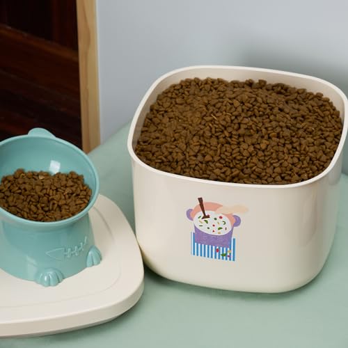 LivLab Rice Dispenser - 10 Lbs Storage Container Bin with Measuring Cup Food Flour Container Bins Household Dog/Cat Food Container for Kitchen Pantry Organization (White-Palm)