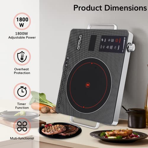 OCTAVO 1800W Portable Ceramic Countertop Infrared Burner with 4 Hours Timer, Touch Control Panel Adjustable Heating Power
