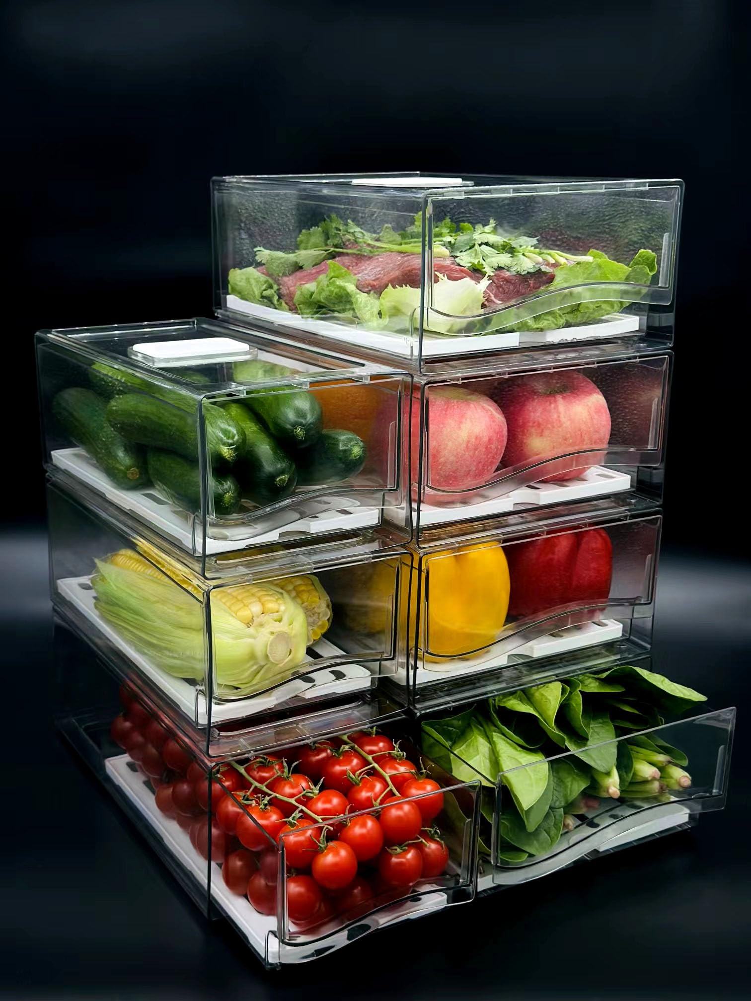 Femoliyes Refrigerator Organizers and Storage Drawer, Stackable Fruit Storage Containers for Fridge, Reusable Fridge Organizer fit for Kitchen Refrigerator and Restaurant Freezer (2 Drawers, Large)