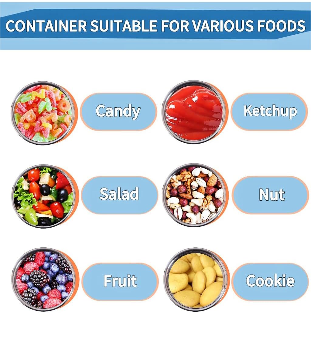 Stainless Steel Containers w/Lids, Set of 5 (3oz, 6oz, 12oz, 20oz, 30oz), Leak-proof Food Storage, Nesting Snack Organizer, Reusable Airtight Lunch Bento Box