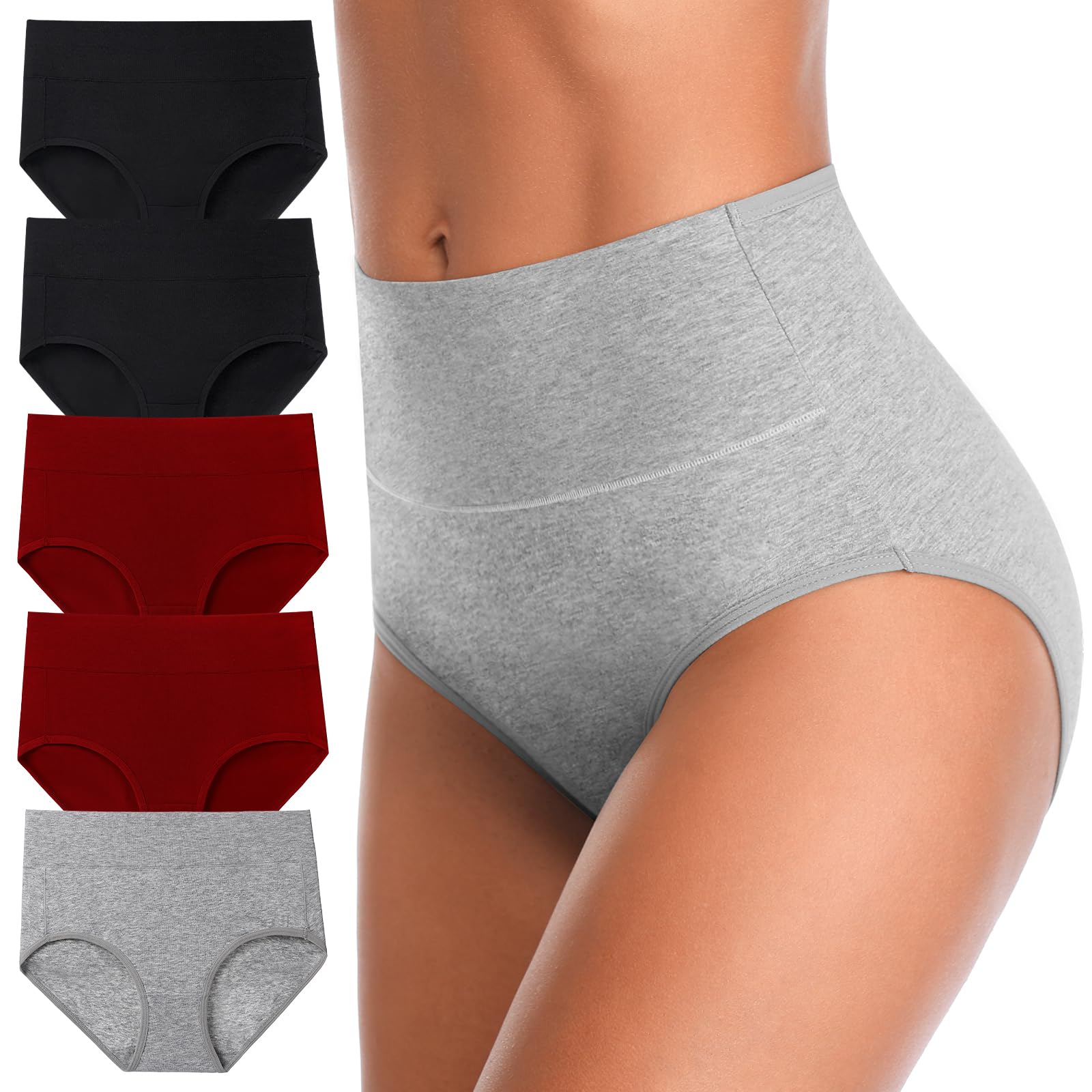 Annenmy Women's High Waist Underwear Cotton Stretch Briefs Full Coverage Underwear Soft Breathable Ladies Panties 5 Pack XL Multicolor