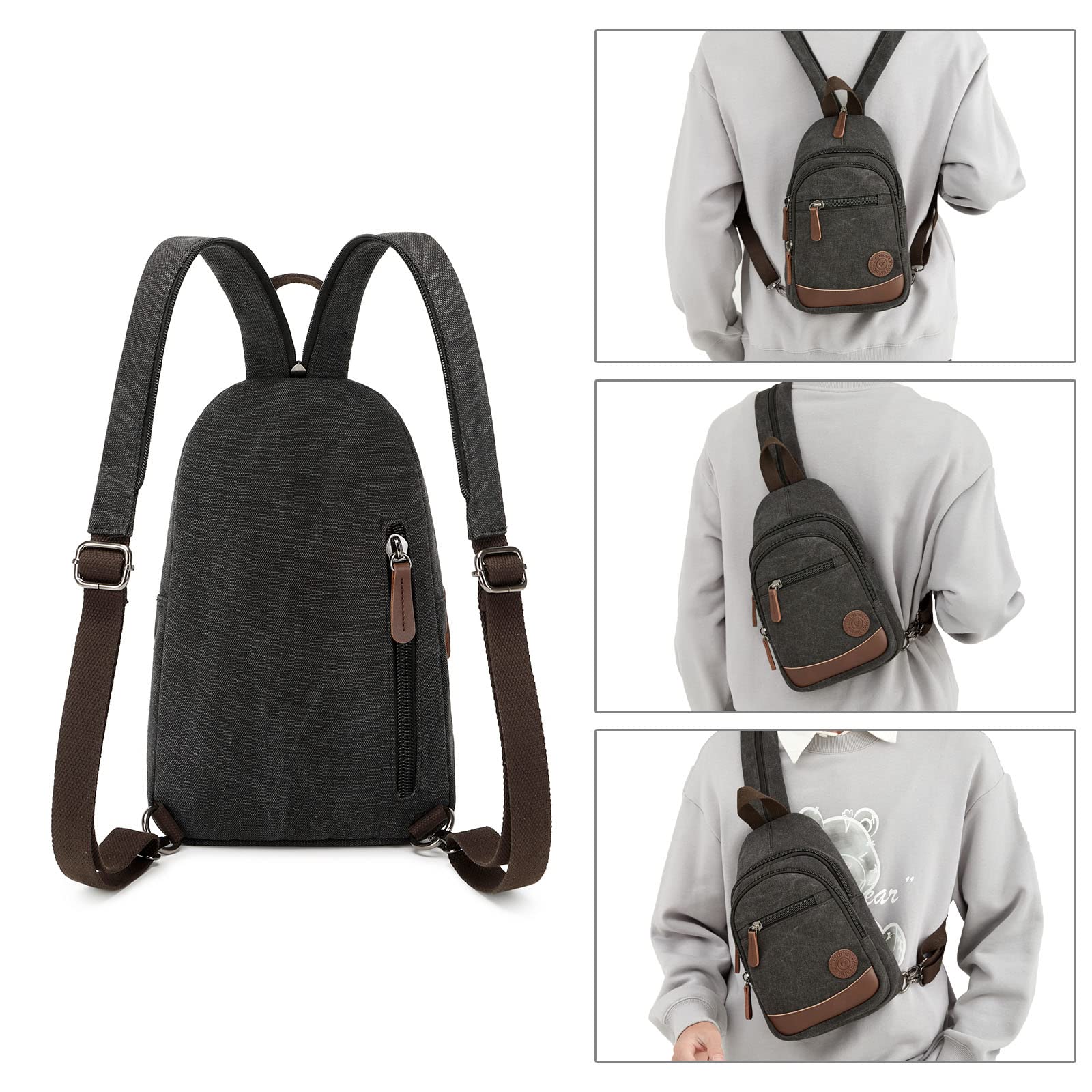 Imyth Small Retro Canvas Sling Bag, 2 In 1 Messenger Bag and Casual Shoulder Backpack Applicable for Women and Men Hiking Chest Bag(Black)