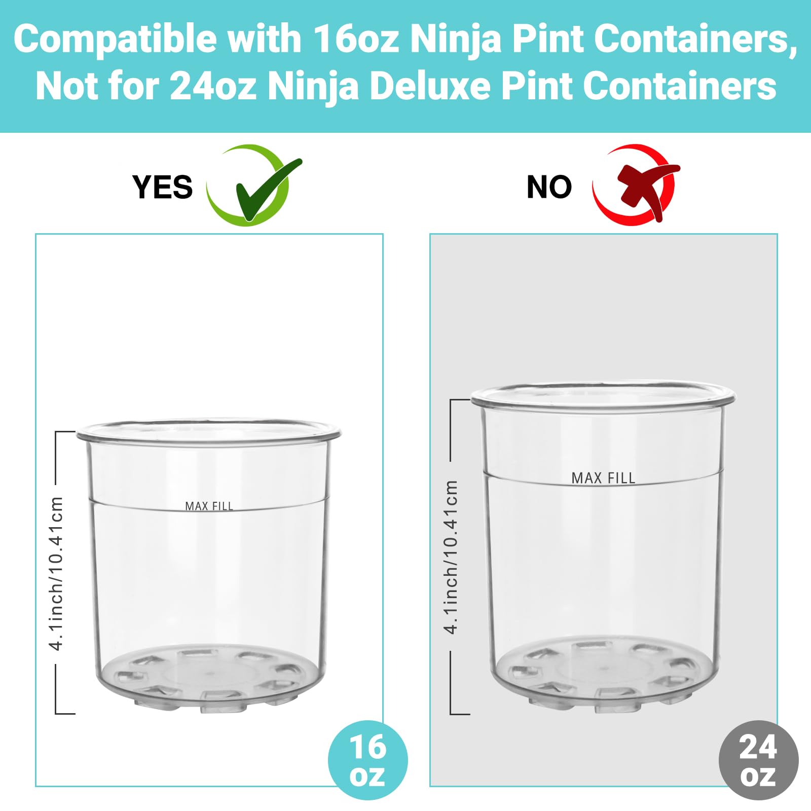 Ninja Creami Pints and Lids, 4 Pack Containers Replacement - 16 oz Cups Compatible with NC301 NC300 NC299AMZ NC290 Series Ice Cream Maker