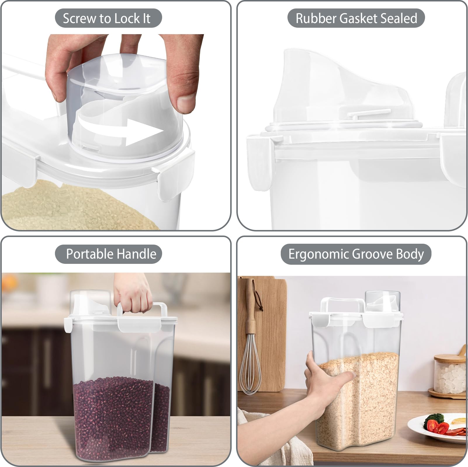Komzon Rice Storage Container 10lb, Airtight Dry Food Cereal Containers Storage, BPA Free Rice dispenser with Pouring Spout Portable Handle for Flour Pasta Grain and Baking Pet Dog Cat Food Container
