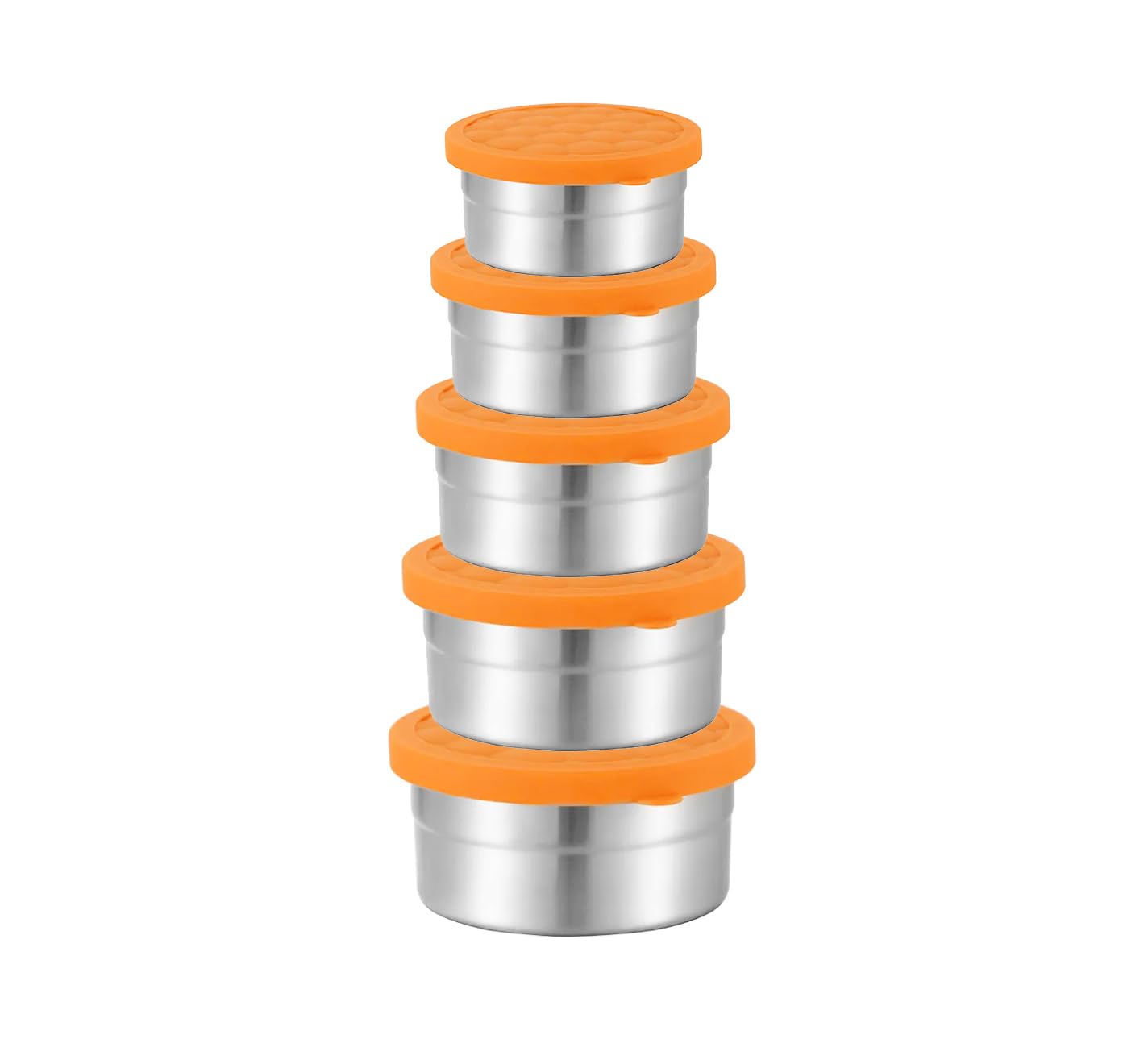 Stainless Steel Containers w/Lids, Set of 5 (3oz, 6oz, 12oz, 20oz, 30oz), Leak-proof Food Storage, Nesting Snack Organizer, Reusable Airtight Lunch Bento Box