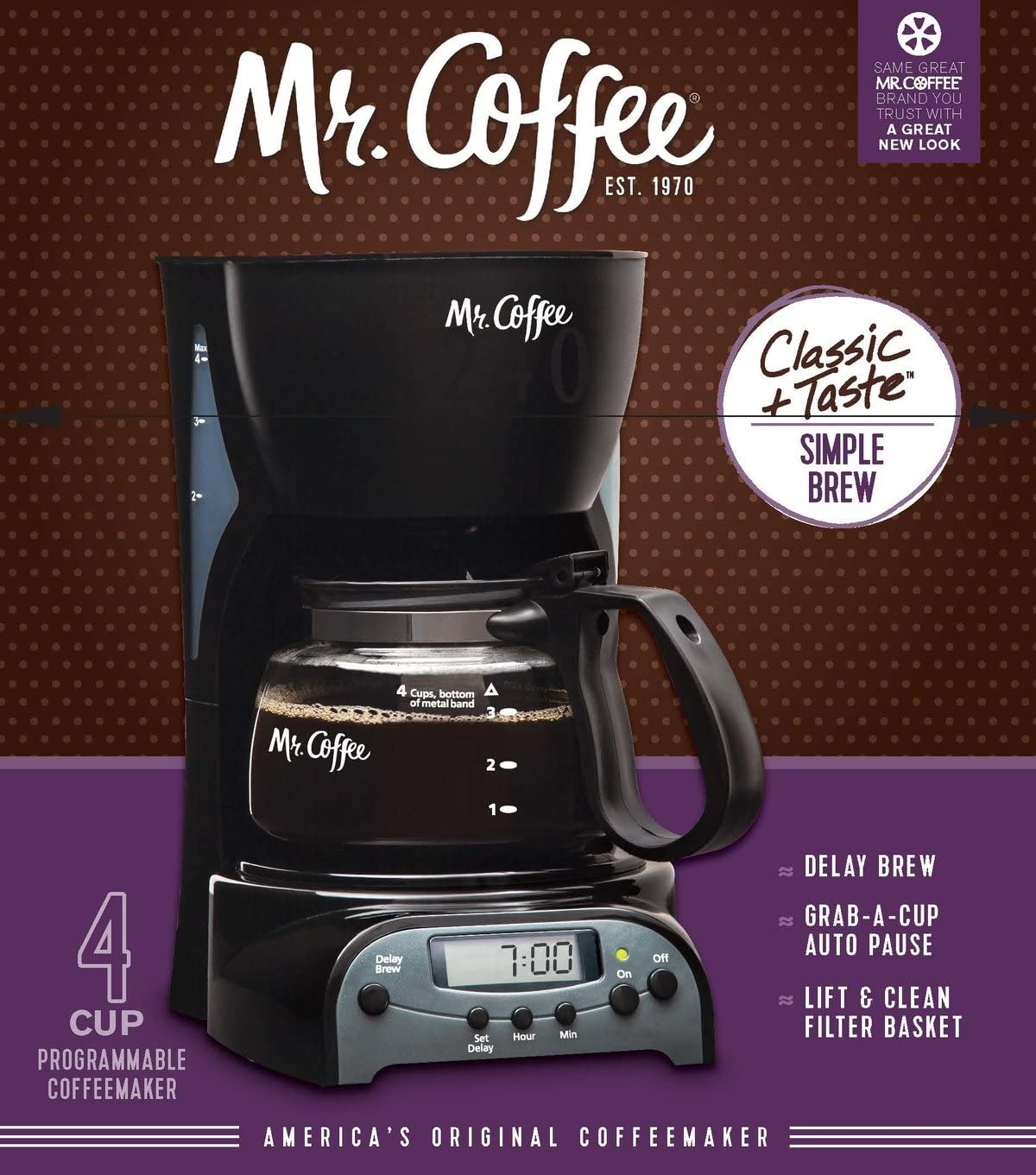 Mr. Coffee 4-Cup Programmable Coffee Maker, Black (DRX5-RB)