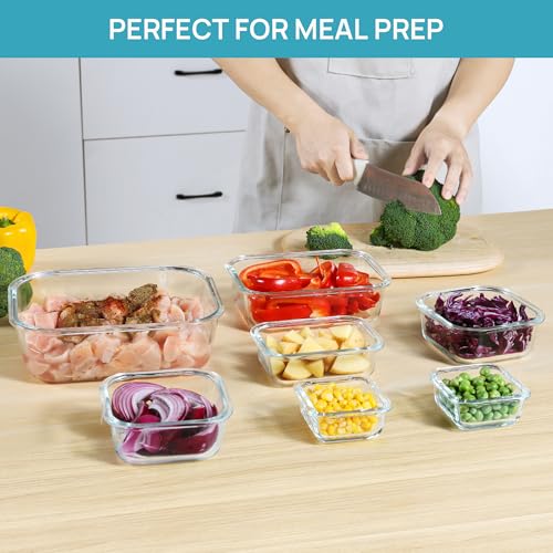 Vtopmart 2.26L/76oz Extra Large Glass Food Storage Containers with Lids, 7 Pack Meal Prep Container Set, Airtight Lunch Bento Boxes with Snap Locking Lids for Microwave, Oven, Freezer, Dishwasher