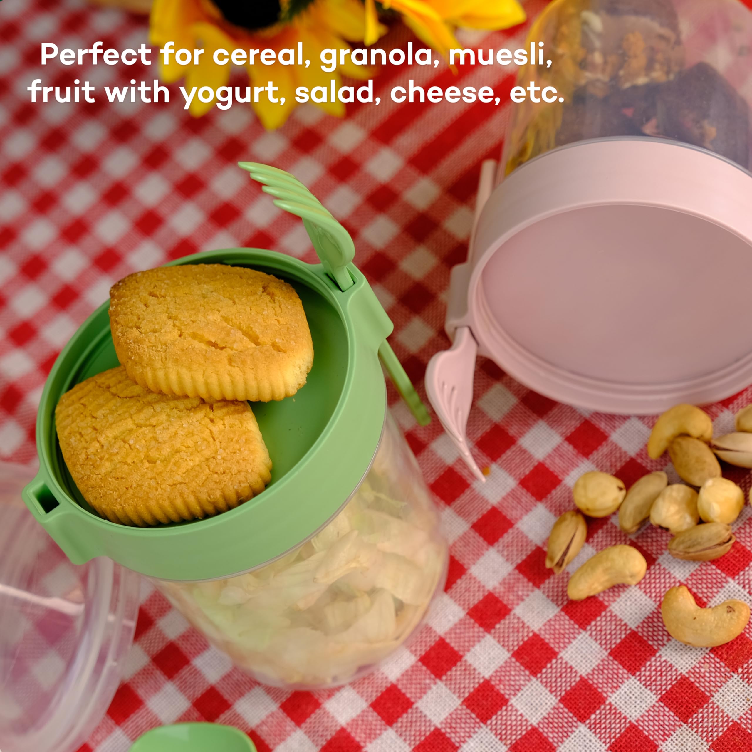 Osier Blanc 4 Pack On The Go 21.9 oz Breakfast Cups with Lids and Spoon, Reusable Cereal Yogurt Cup with Topping Plastic Overnight Oats Container for Granola Oatmeal (21.9 oz - 4 Colors Set)