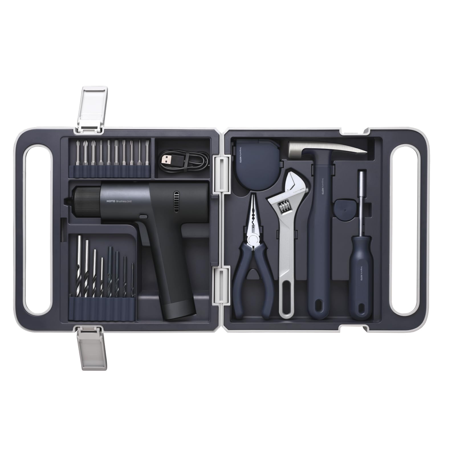 HOTO Cordless Brushless Drill Tool Set, Outstanding Appearance, Hidden Buckle, Unique LED Screen, Intelligent Digital Display, Safe, Exquisite & Practical, High-end Drill Kit for Home/Daily Use