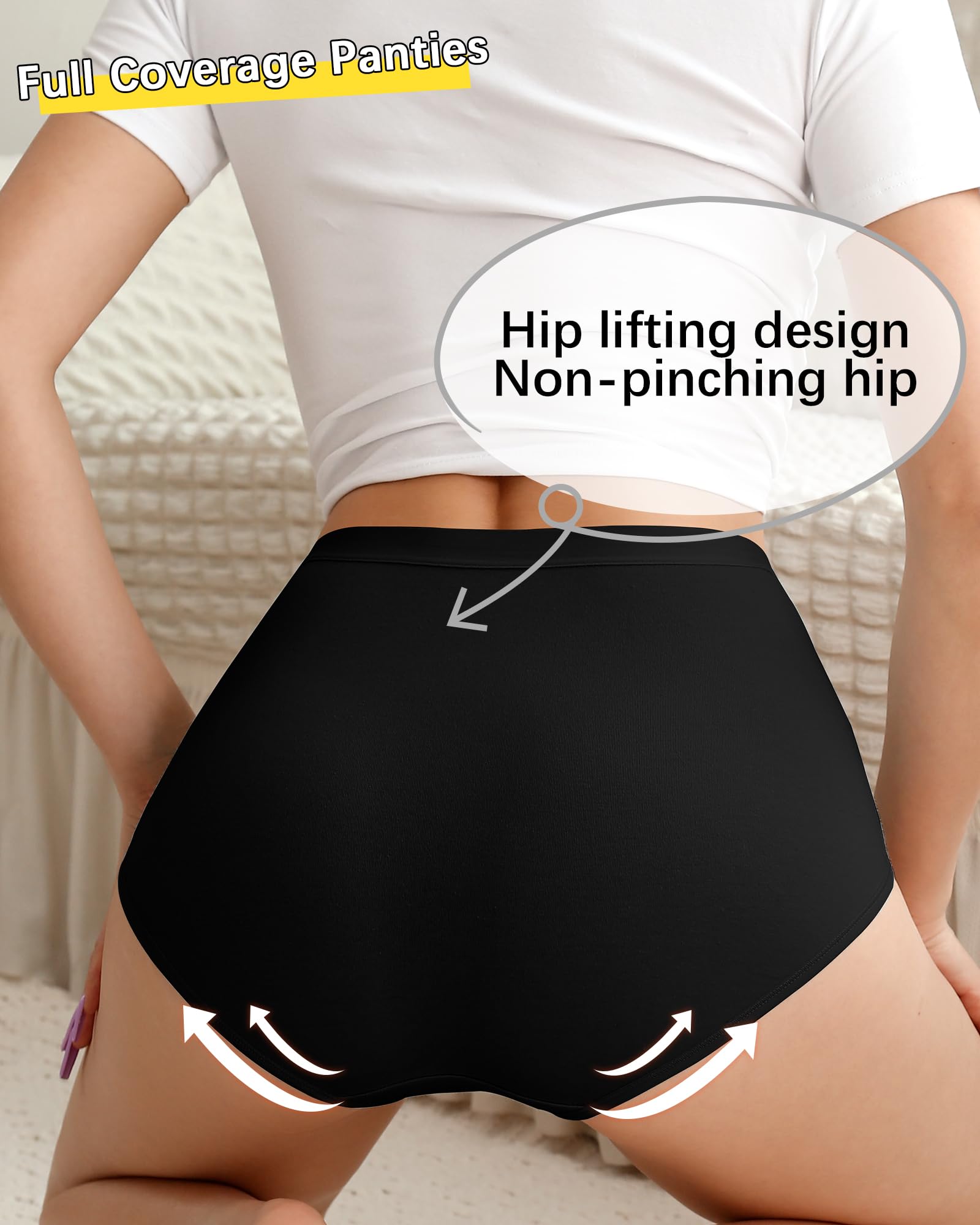 Annenmy High Waisted Ladies Underwear Women's Cotton Panties Full Coverage Briefs Postpartum Stretch Ladies Panties 6 Pack L Multicolor