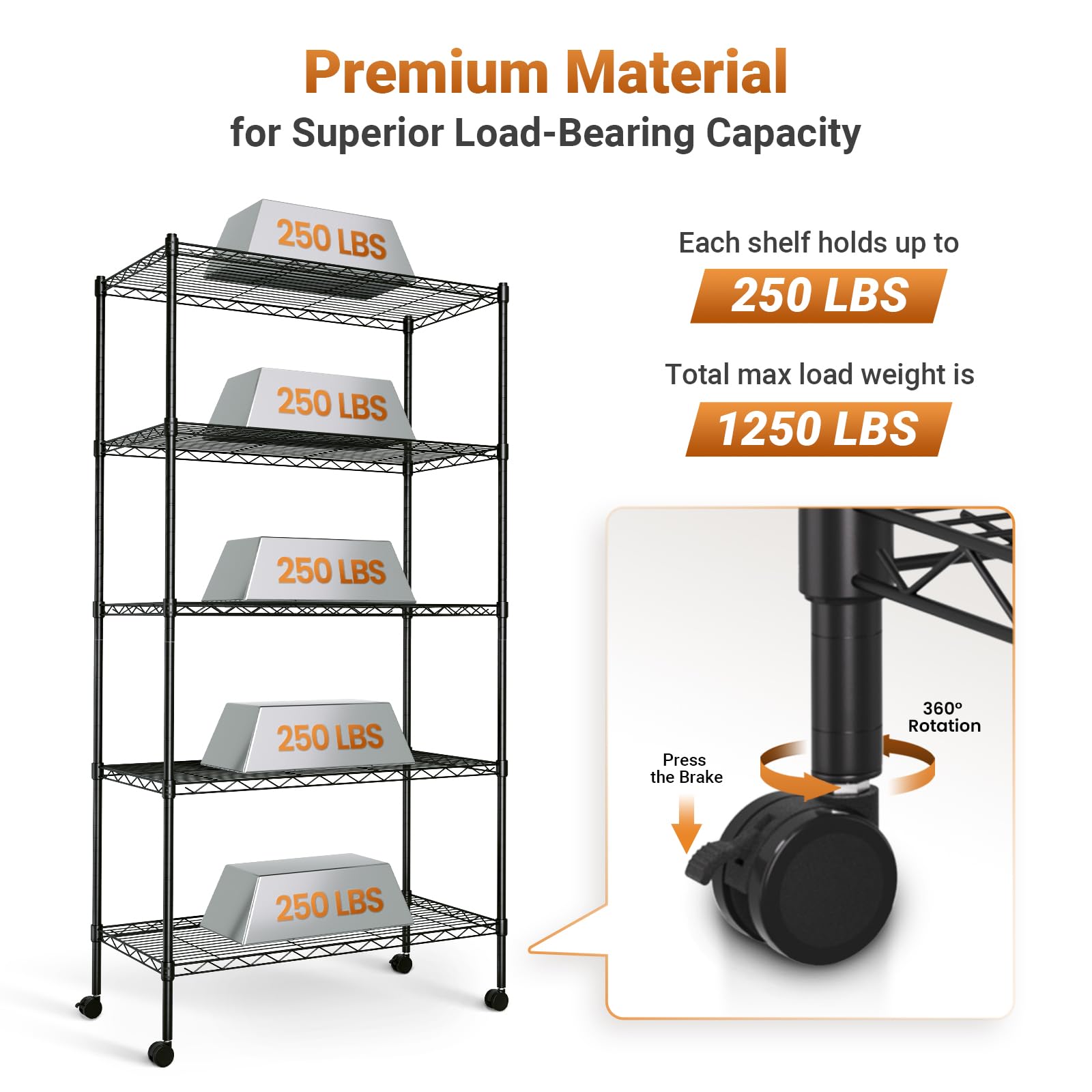 HealSmart Heavy Duty 5-Shelf Shelving Unit, 29" D x 14" W x 61" H, 5 Tier, Black