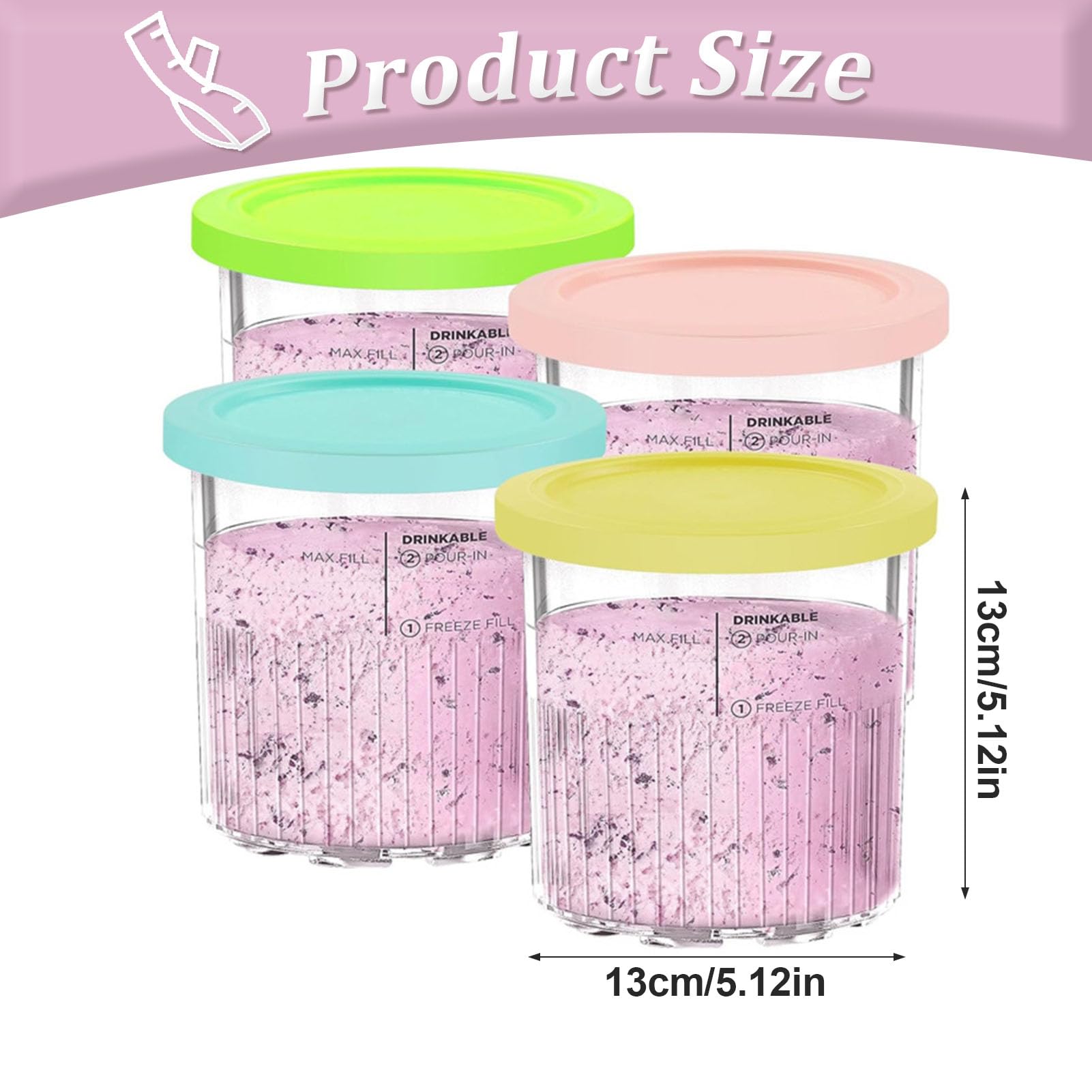 W U Y U E C A T 4-Piece Ninja Creami Pints and Lids, Ice Cream Containers for Ninja Deluxe Ice Cream Maker