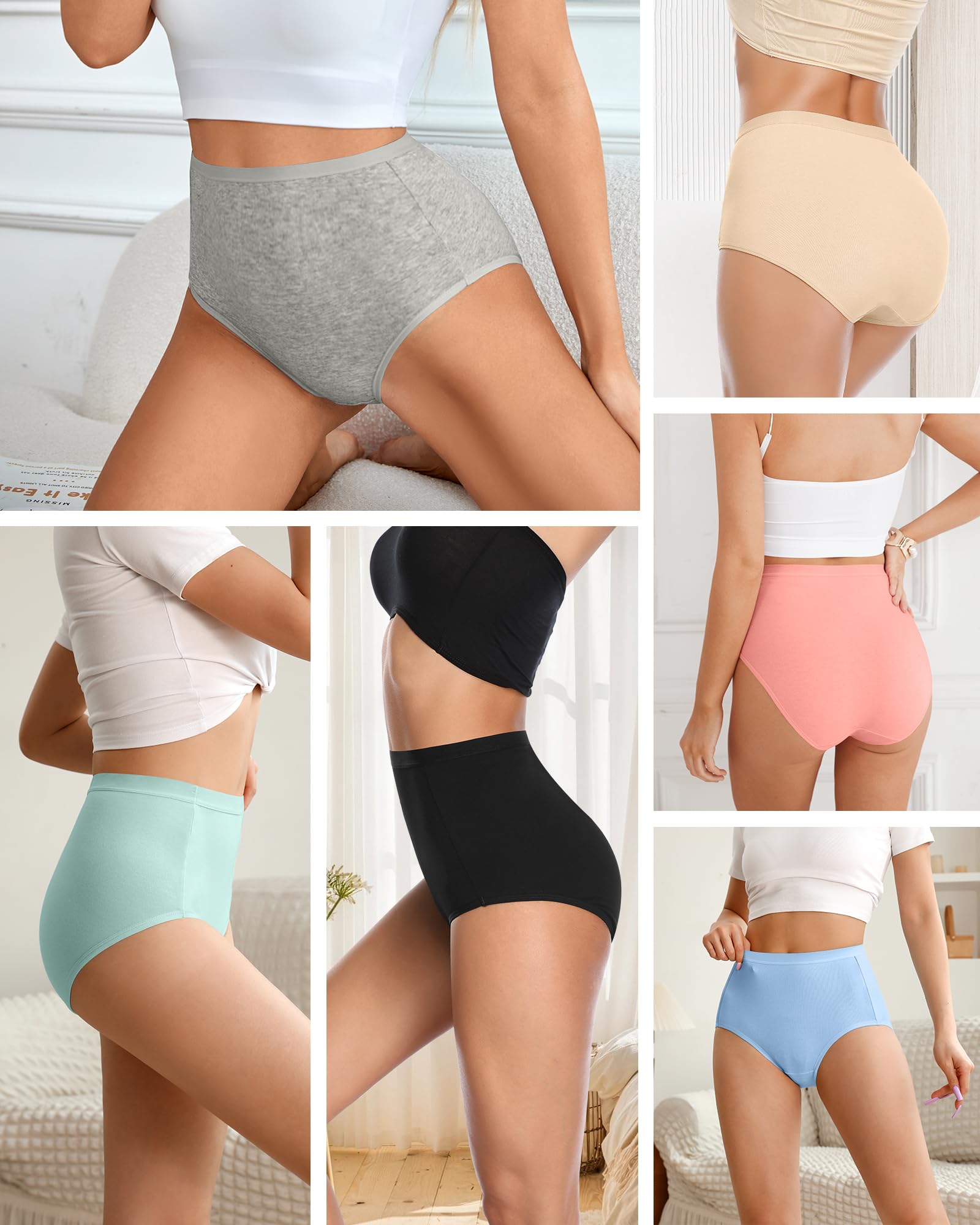Annenmy High Waisted Ladies Underwear Women's Cotton Panties Full Coverage Briefs Postpartum Stretch Ladies Panties 6 Pack L Multicolor