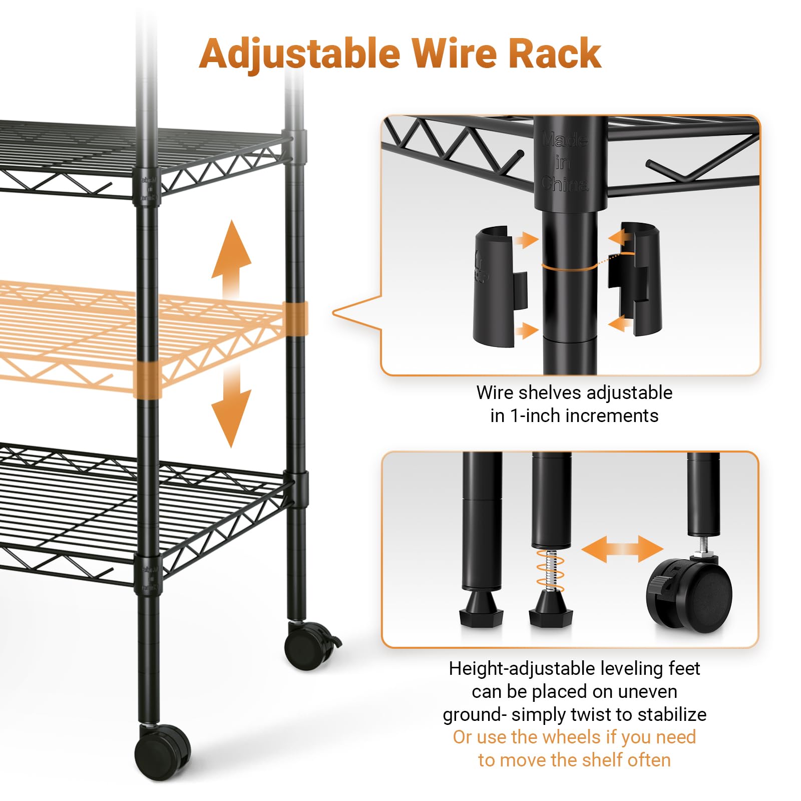 HealSmart Heavy Duty 5-Shelf Shelving Unit, 29" D x 14" W x 61" H, 5 Tier, Black