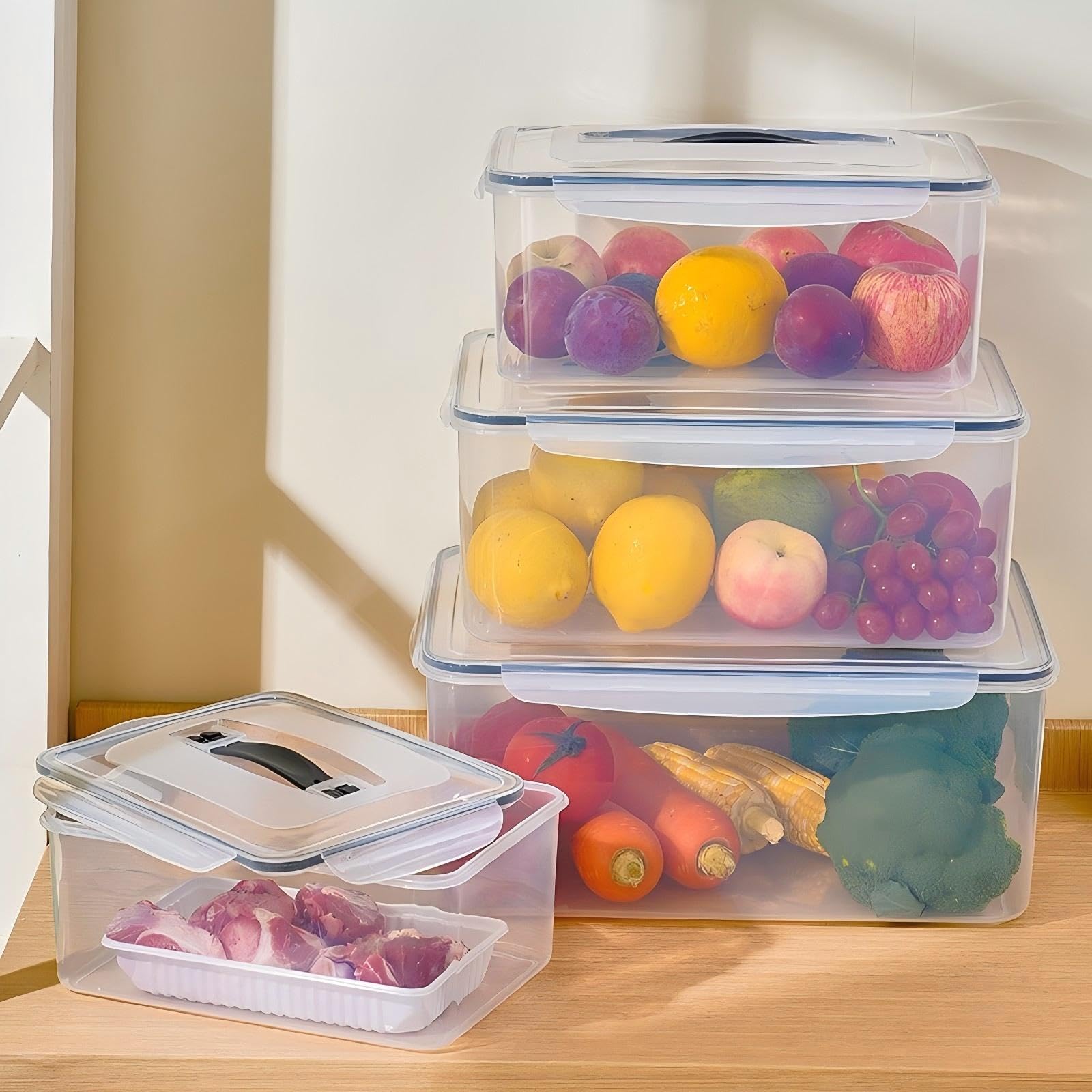 MueJah Food Containers Set with Lids, Buckle Sides & Handle, Refrigerable & Microwaveable, 9.9Ibs/15Ibs/23Ibs/32Ibs Capacity Airtight Organizers Storage Boxes