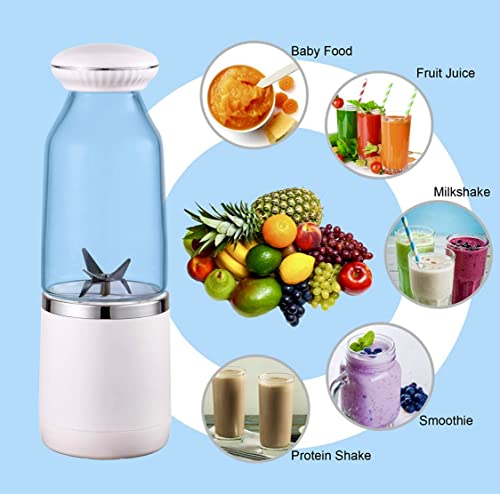 KP'S VARIETY Portable Blender Jet for Shakes and Smoothies, on the Go Blender 4000mAh USB Rechargeable Battery with 6 Blades, fresh juice blender bottle, 16 OZ Mini Personal Blender Cup for Traveling (White)