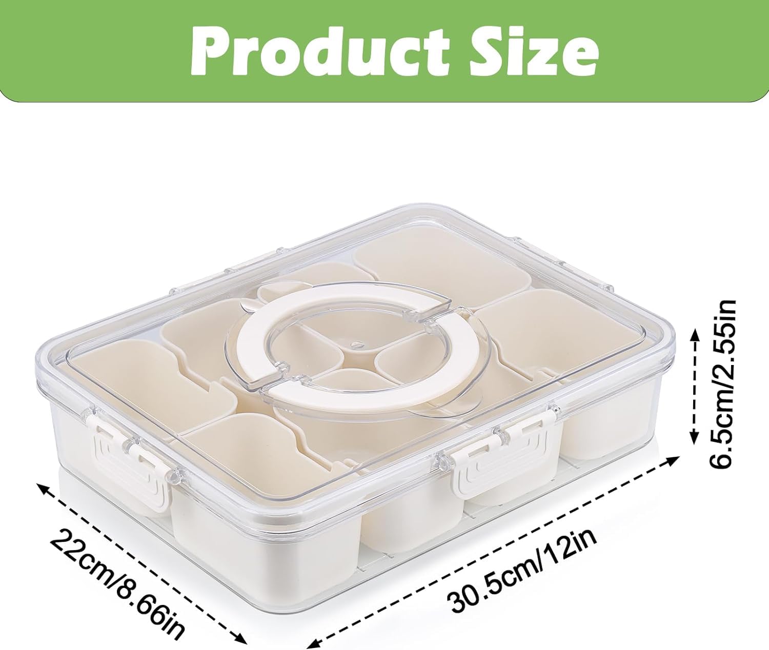 Rtuokad Divided Serving Tray with Lid and Handle,Snack Platters, Protable Snack Box Container for Sweets, Candy, Veggie, Biscuit, Nuts, Fruit, Easy to Carry and Wash (8 Organisers)