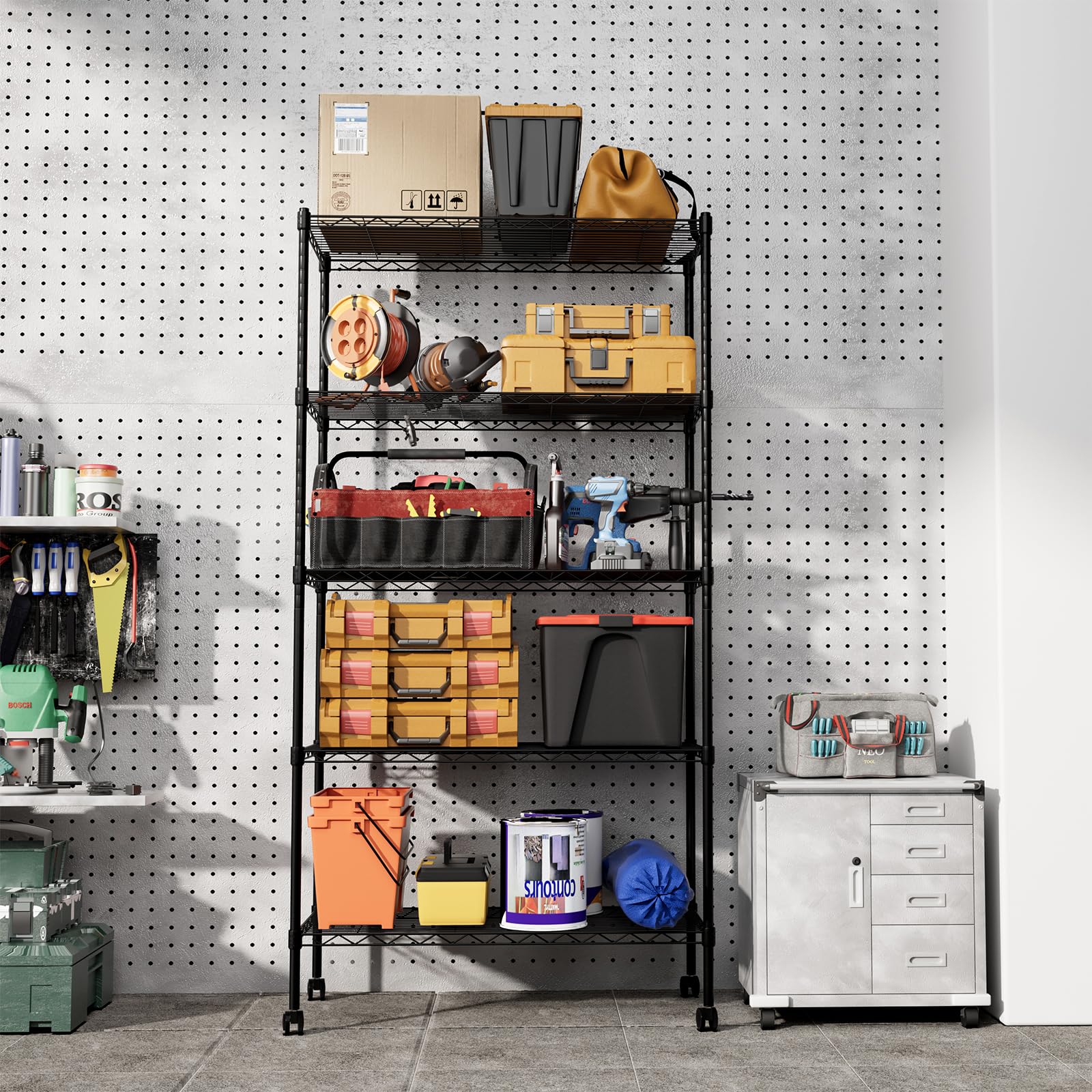 HealSmart Heavy Duty 5-Shelf Shelving Unit, 29" D x 14" W x 61" H, 5 Tier, Black