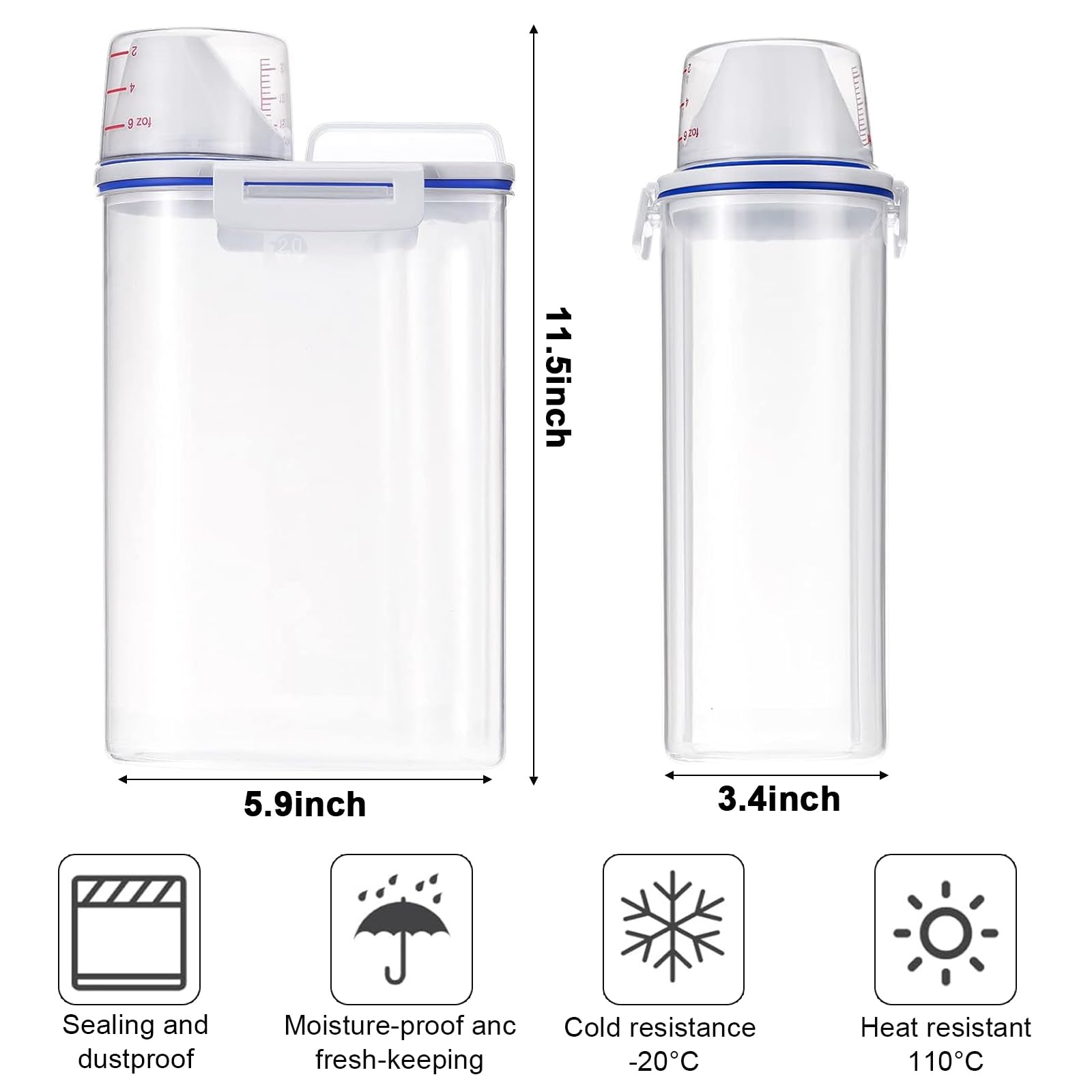 LEWIJO 7509 Rice Container Bin with Pour Spout - Airtight Storage for 4.4lbs of Rice, white