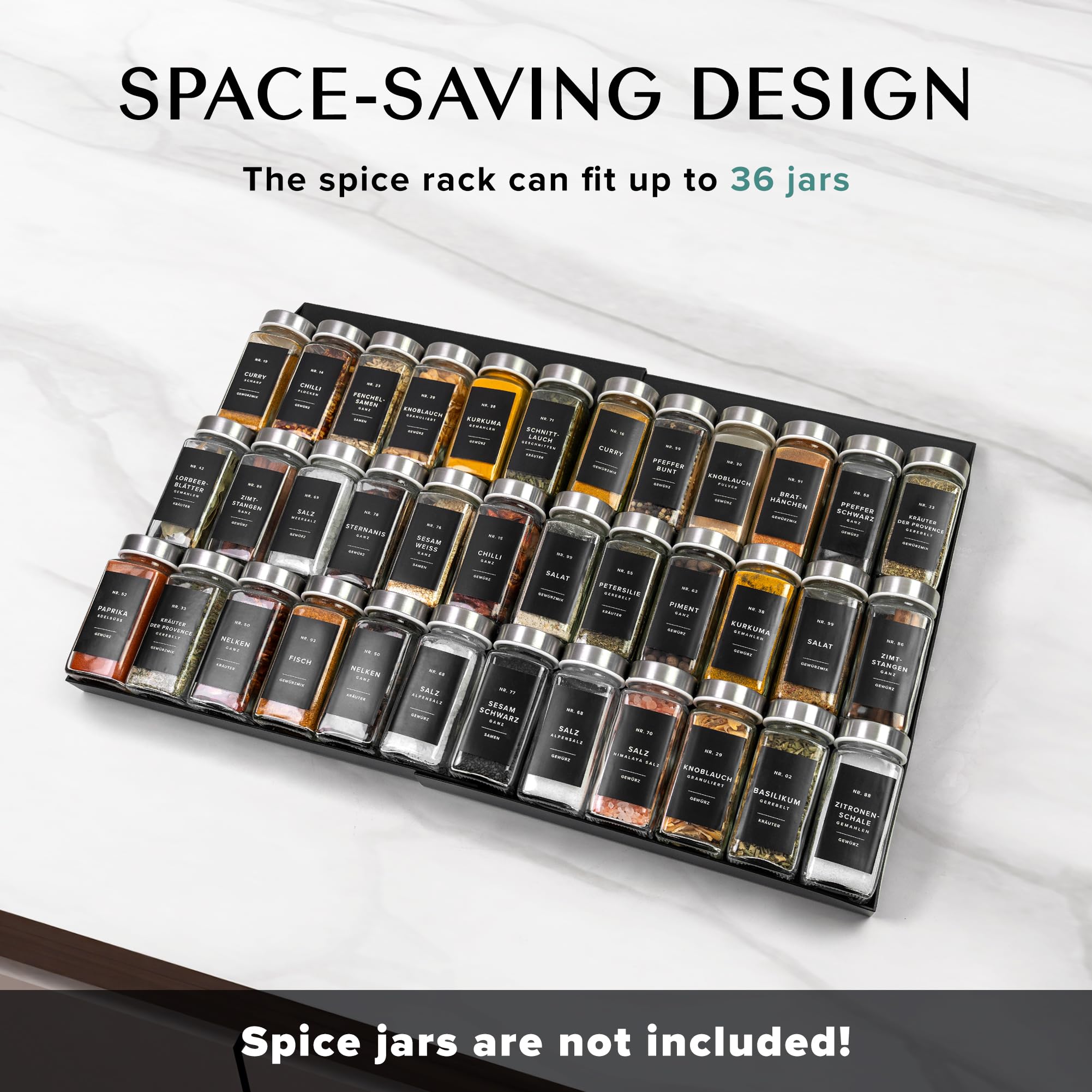 EDELHAUS Spice Drawer Organizer - Expandable Spice Rack for Drawer, Black Seasoning Organizer for Drawer Spice Organizer, Spice Organization Seasoning rack insert for Cabinet (Jars Not Included)