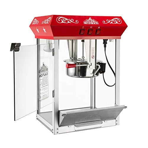 Olde Midway Bar Style Popcorn Machine Maker Popper with 10-Ounce Kettle - Red