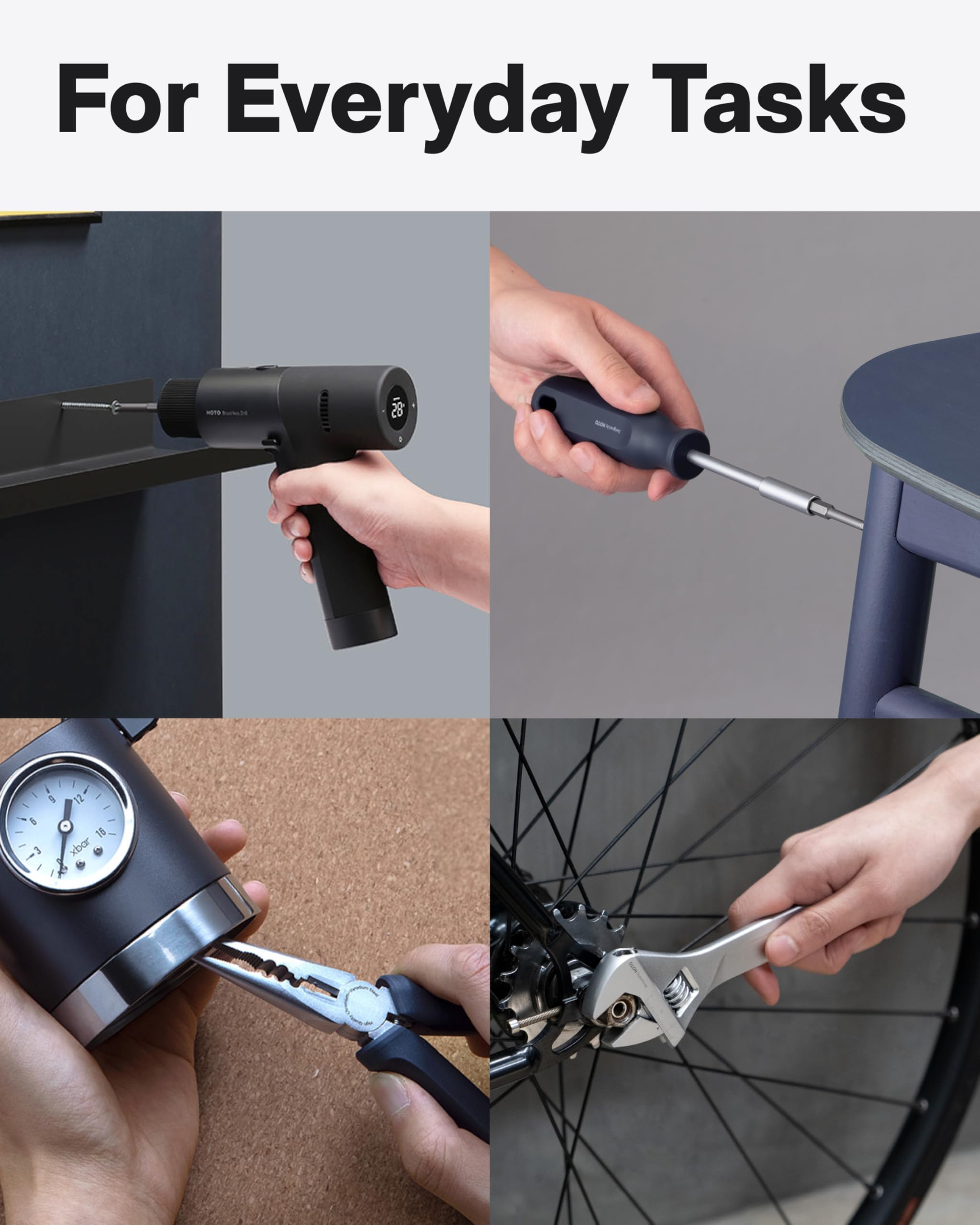HOTO Cordless Brushless Drill Tool Set, Outstanding Appearance, Hidden Buckle, Unique LED Screen, Intelligent Digital Display, Safe, Exquisite & Practical, High-end Drill Kit for Home/Daily Use
