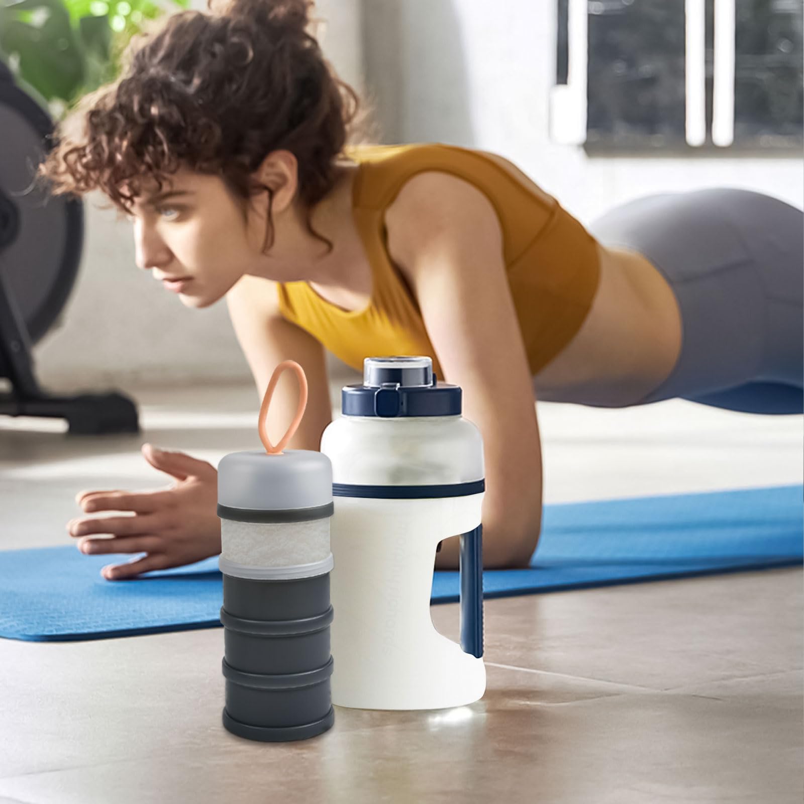 Milkary 4Pcs Protein Powder Storage Container, 4 Layer Stackable Leak-proof Formula Dispenser to Go with Funnels Stand, Portable Keychain Travel Protein Powder Container for Workout Fitness Travel