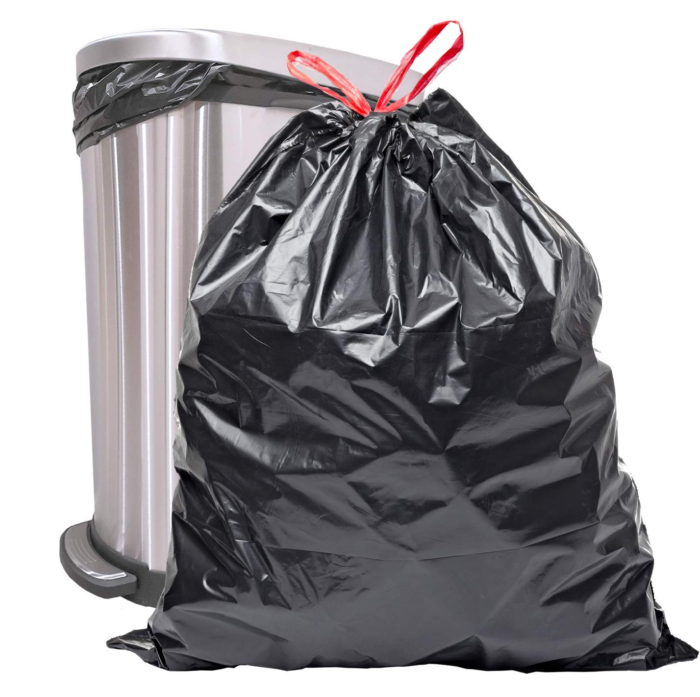 Reli. 39 Gallon Trash Bags Drawstring (100 Count) Large 39 Gallon Heavy Duty Drawstring Trash Bags - Black Garbage Bags 39 Gallon Capacity, Lawn Leaf (39 Gal)