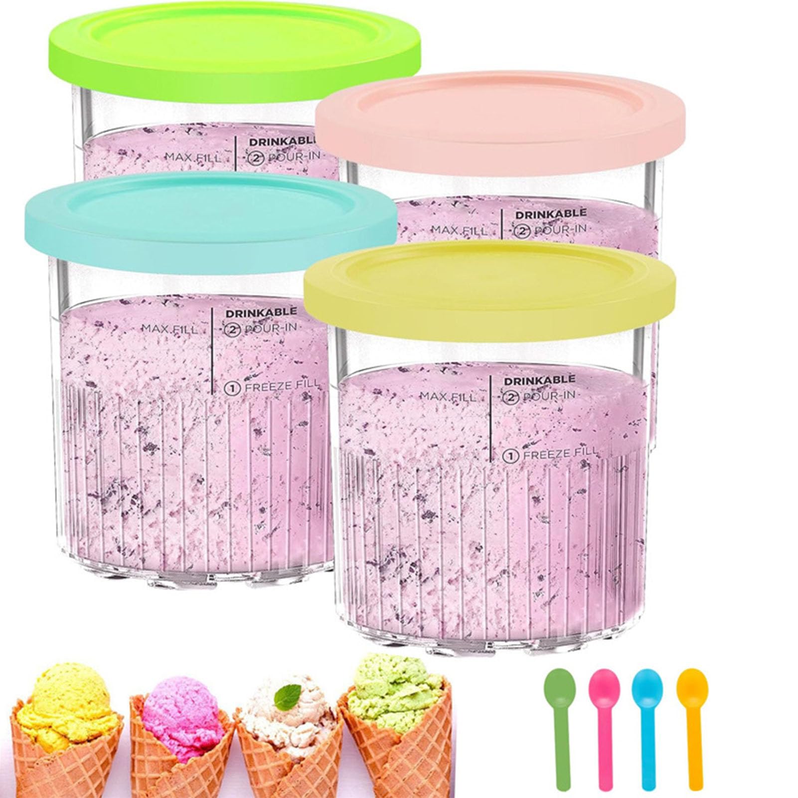 W U Y U E C A T 4-Piece Ninja Creami Pints and Lids, Ice Cream Containers for Ninja Deluxe Ice Cream Maker