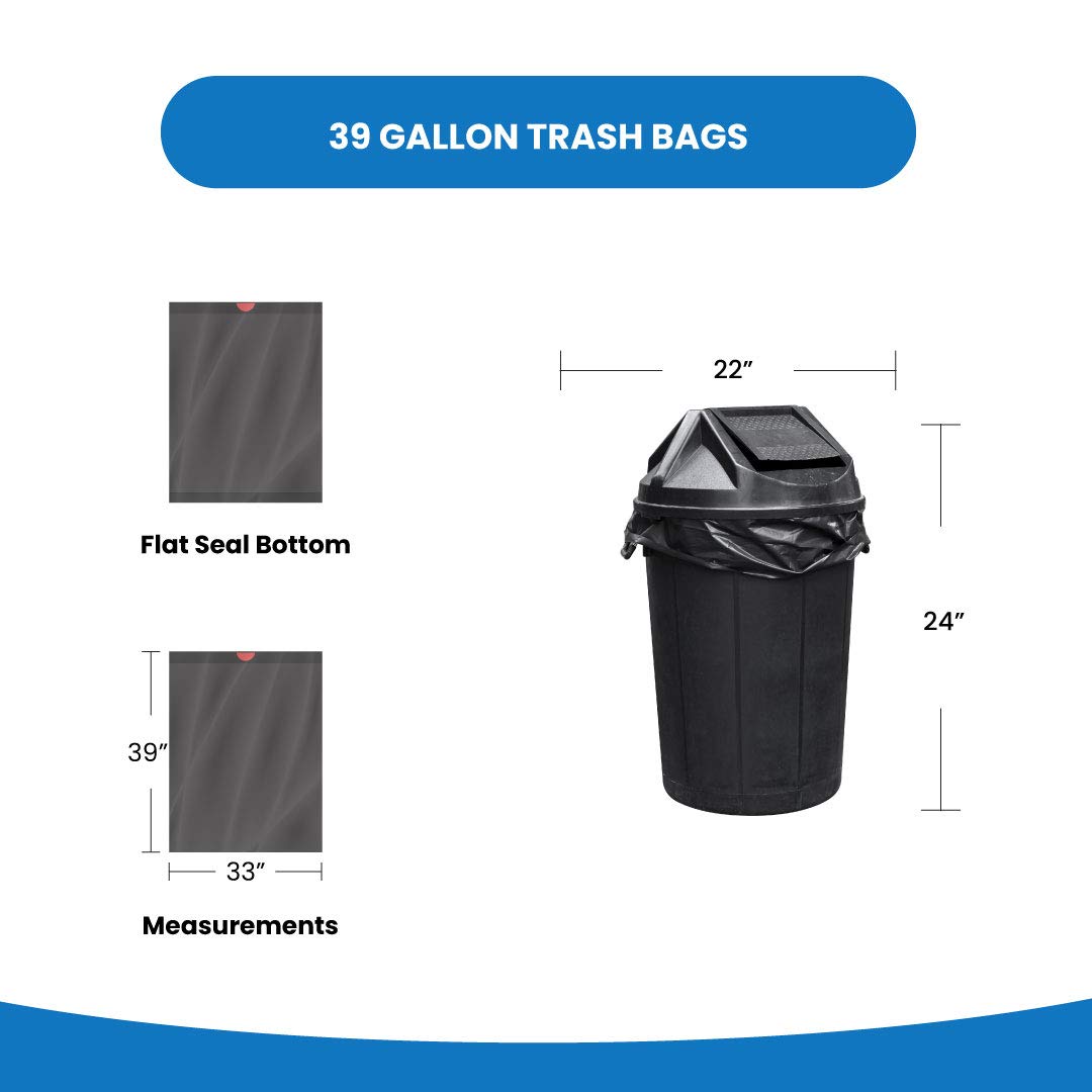 Reli. 39 Gallon Trash Bags Drawstring (100 Count) Large 39 Gallon Heavy Duty Drawstring Trash Bags - Black Garbage Bags 39 Gallon Capacity, Lawn Leaf (39 Gal)