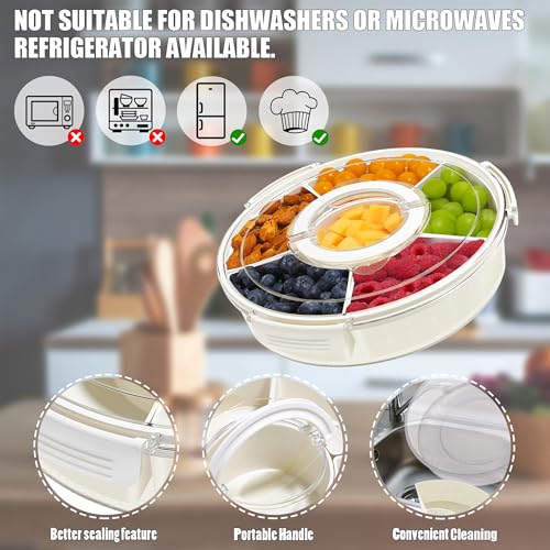 TAROSE Divided Serving Tray with Lid and Handle, 6.6L Large Capacity Snackle Box Container with Dividers, Portable Snack Boxs for Fruit Veggie Salad, Beach Essentials Ideal for Picnic