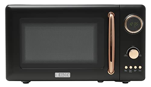 Haden 75049 Vintage Retro 0.7 Cubic Foot/20 Liter 700 Watt Countertop Microwave Oven Kitchen Appliance with Turntable, Pull Handle, and 5 Power Levels, Black/Copper