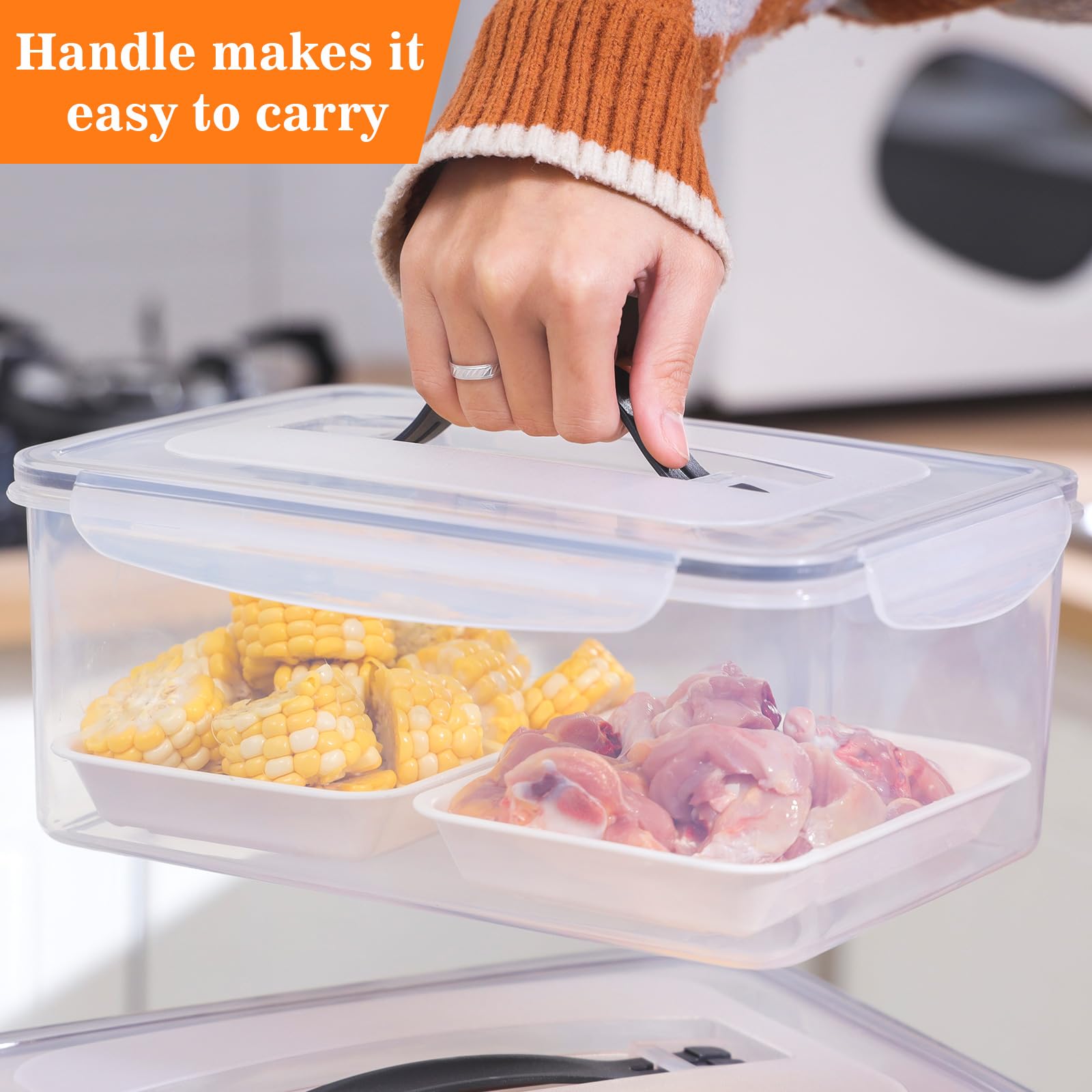 MueJah Food Containers Set with Lids, Buckle Sides & Handle, Refrigerable & Microwaveable, 9.9Ibs/15Ibs/23Ibs/32Ibs Capacity Airtight Organizers Storage Boxes