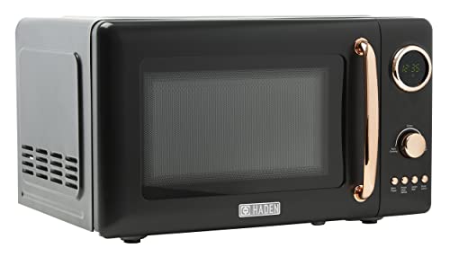 Haden 75049 Vintage Retro 0.7 Cubic Foot/20 Liter 700 Watt Countertop Microwave Oven Kitchen Appliance with Turntable, Pull Handle, and 5 Power Levels, Black/Copper