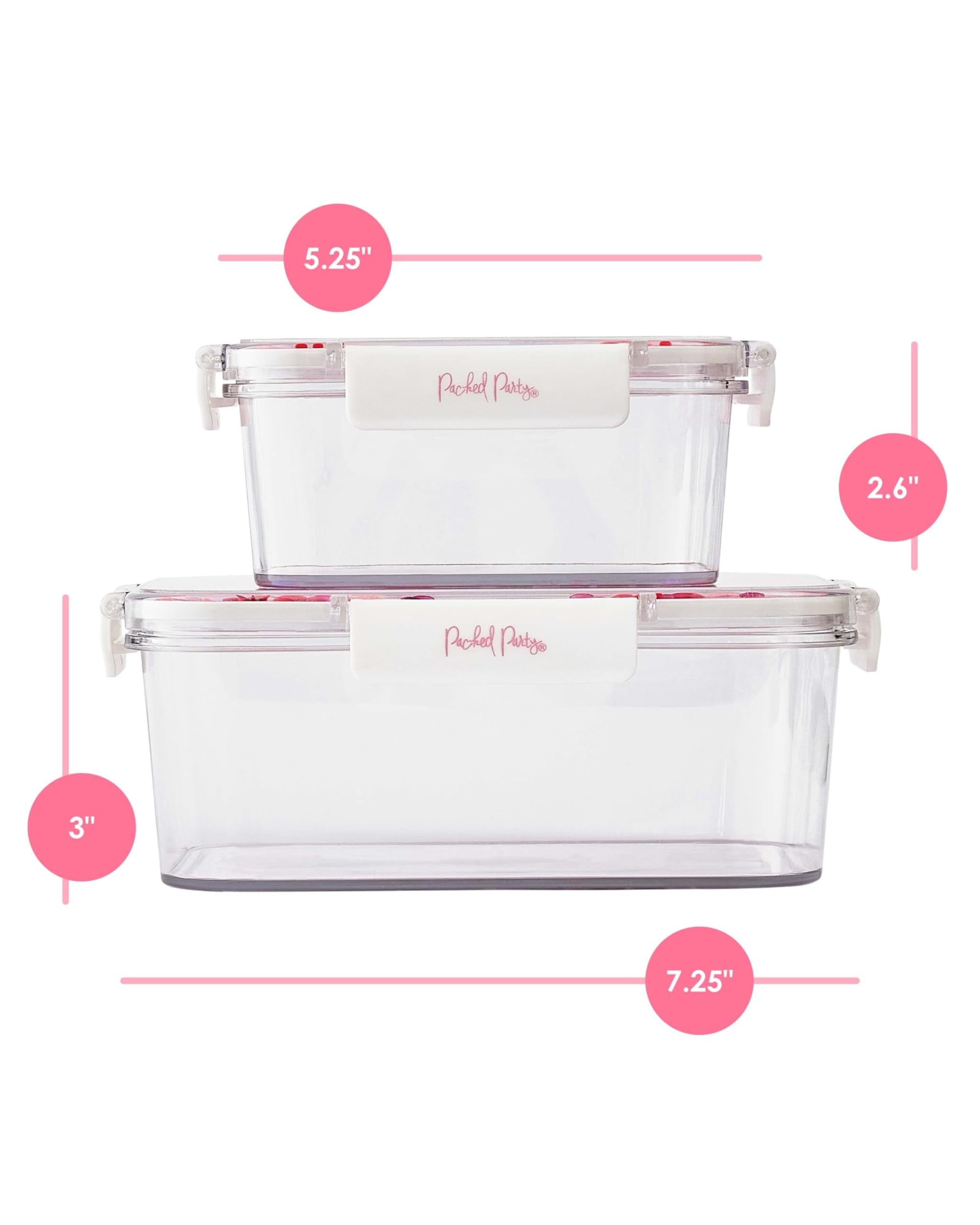 Packed Party BPA Free 2-Piece Food Storage Containers Set, Airtight, Leak-Proof, with Lids for Lunch, Meal Prep, or Leftovers (Small and Medium Containers)