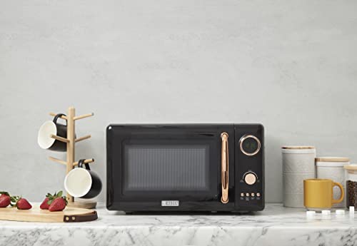 Haden 75049 Vintage Retro 0.7 Cubic Foot/20 Liter 700 Watt Countertop Microwave Oven Kitchen Appliance with Turntable, Pull Handle, and 5 Power Levels, Black/Copper