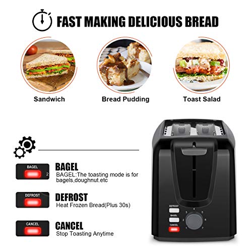 Toaster 2 Slice Stainless Steel Toaster Two Slice Toaster with Removable Crumb Tray Toaster Wide Slot Toasters 2 Slice Best Rated Prime with 7 Bread Shade Settings and Bagel, Defrost, Cancel Function for Bread (Black-OO)