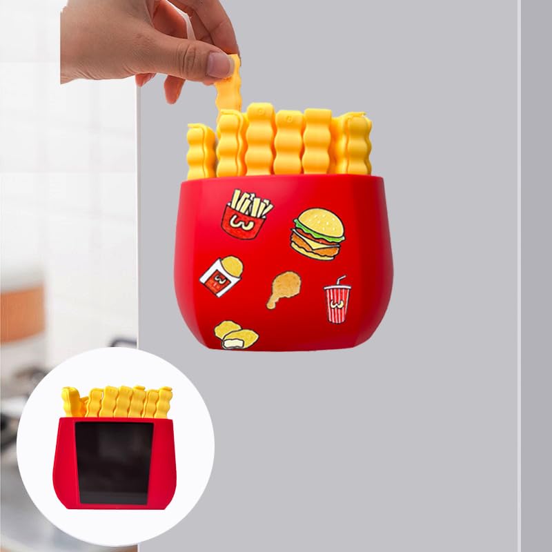 Generic Magnetic Fries Clips-12 Pcs Plastic Food Clips & Magnetic Plastic container with Fun stickers, Cute Kitchen Accessories Keep Food Fresh & Organized, Red and Yellow